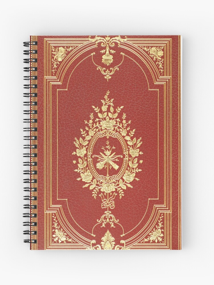 "Red leather book cover with complex traditional gold inlay design ...