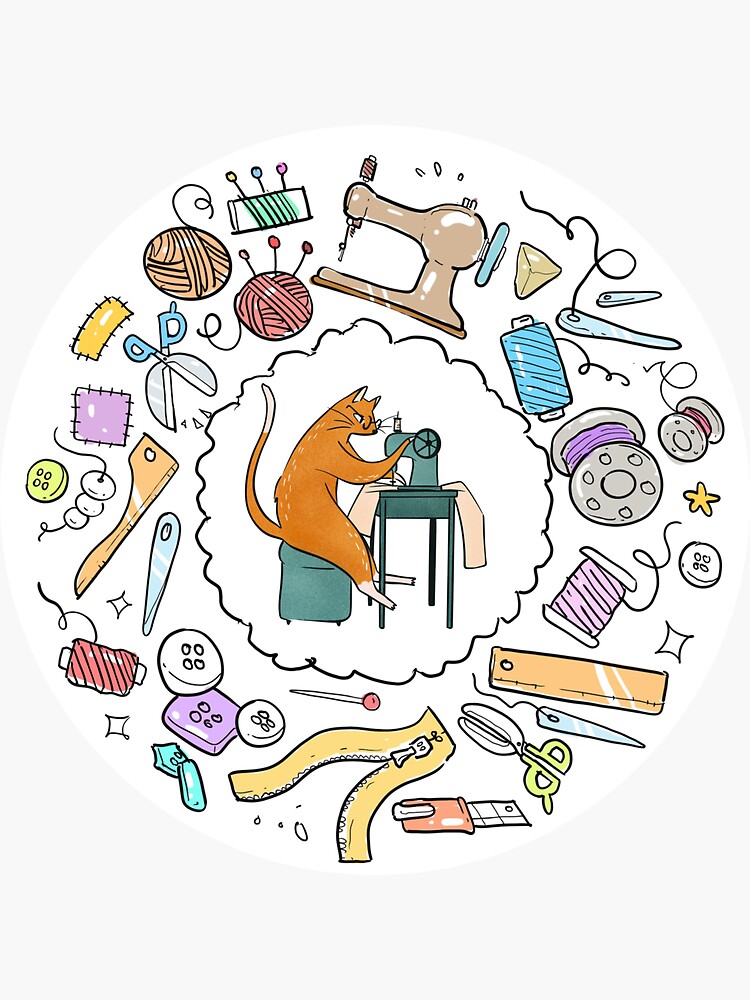 "Patchwork Funny Cat Sewing" Sticker for Sale by casettern | Redbubble