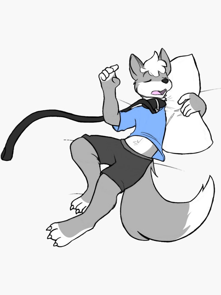 "Sleepy furry wolf snoozing" Sticker for Sale by Skylerthewolf | Redbubble