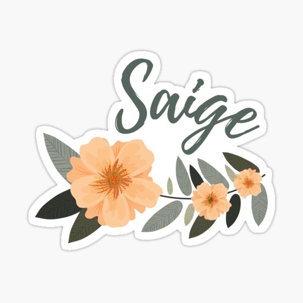 "Saige Name Label With Pretty Flowers | Name Design Orange And Green ...