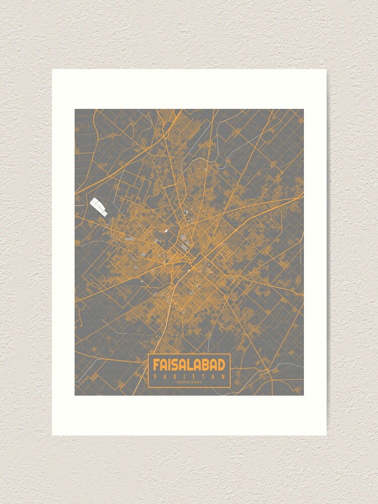 "Faisalabad City Map of Punjab, Pakistan - Bauhaus" Art Print for Sale ...
