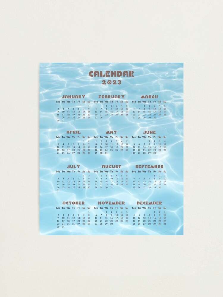 "2023 Yearly Calendar Blue Water -2023 Printable Wall Calendar ...