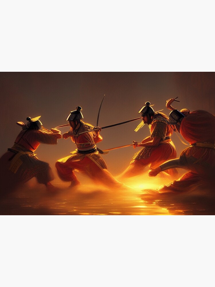 "fighting Samurai ,standing elegant in battle, sunset background ...