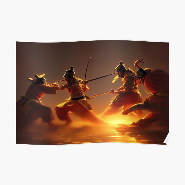 "fighting Samurai ,standing elegant in battle, sunset background ...