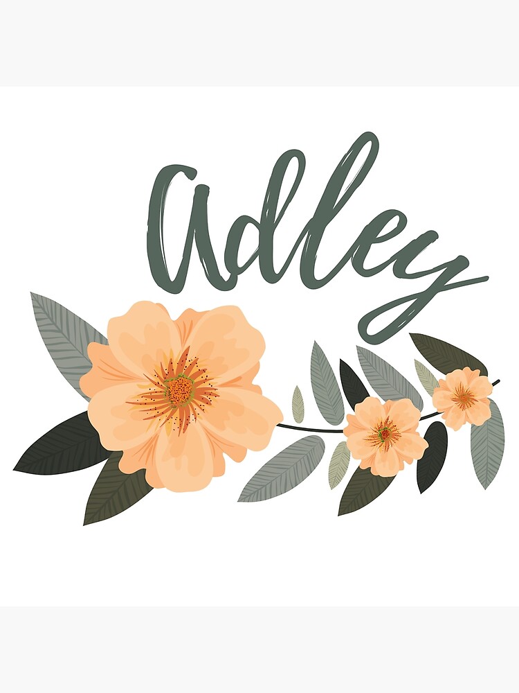 "Adley Name Label With Pretty Flowers | Name Design Orange And Green ...