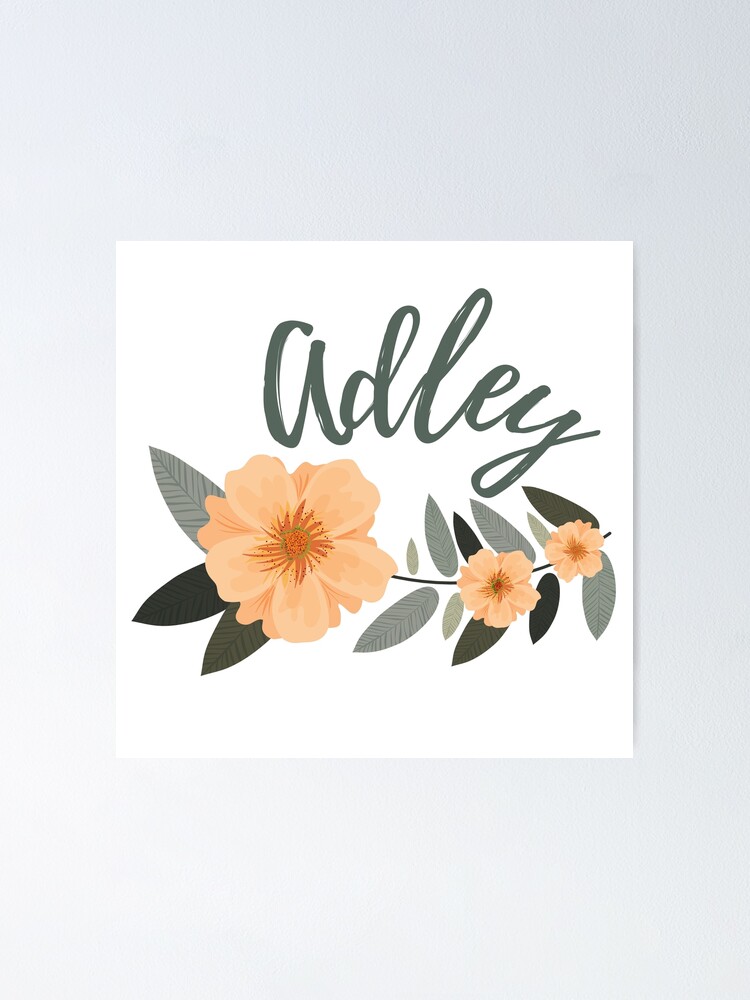 "Adley Name Label With Pretty Flowers | Name Design Orange And Green ...