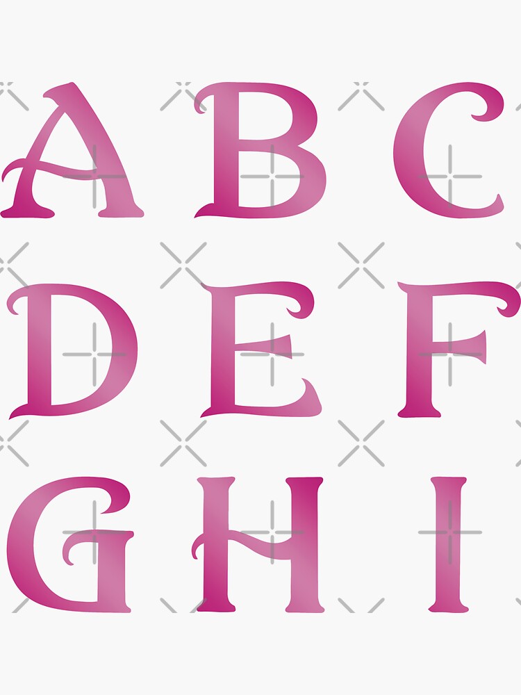 "Pink Letters set of 9 A to I sticker pack" Sticker for Sale by ...