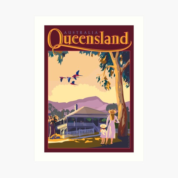 "Art Deco Queensland with Queenslander House" Art Print by ...