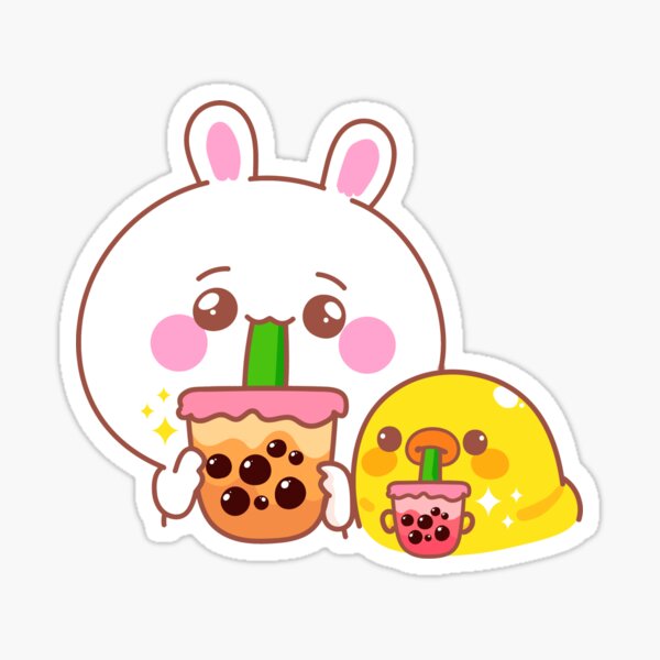 "Cute Kawaii Bunny and Duck Drinking Boba" Sticker for Sale by ...