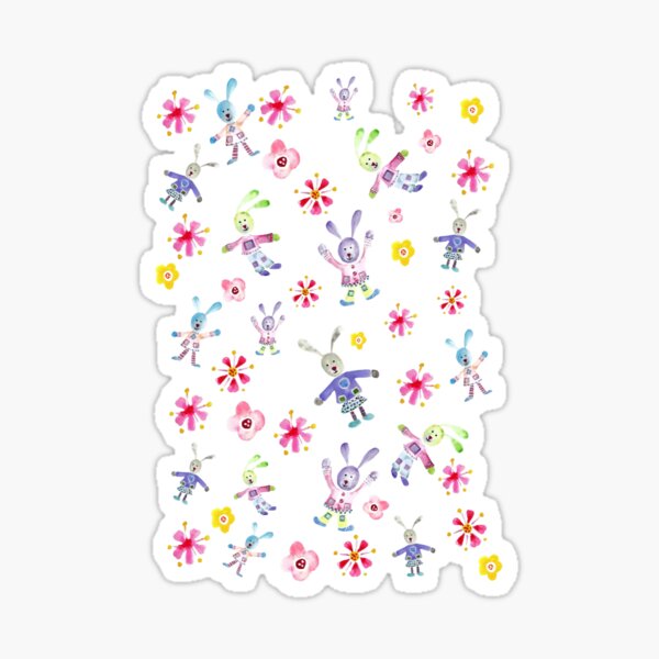 "Playful Spring Rabbits Wih Blossom. Watercolour Collage." Sticker for ...