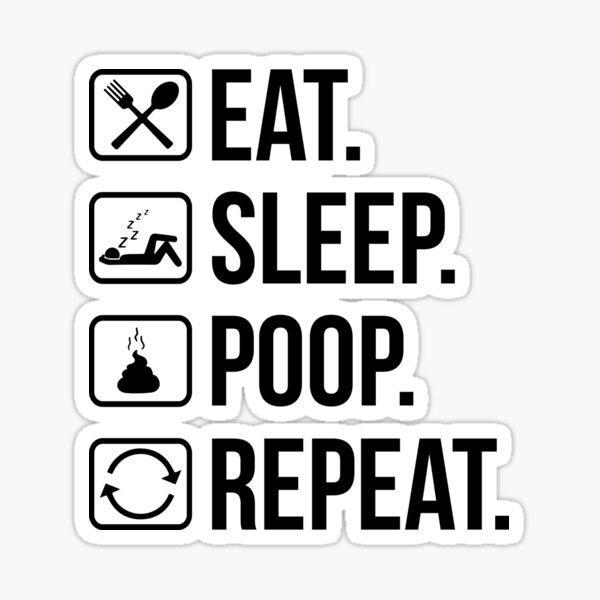"eat sleep poop repeat " Sticker for Sale by sweary12 | Redbubble