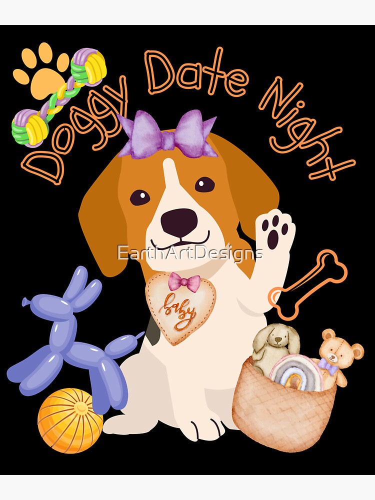 "Doggy Date Night Cute Illustration Design" Sticker for Sale by EarthArtDesigns | Redbubble