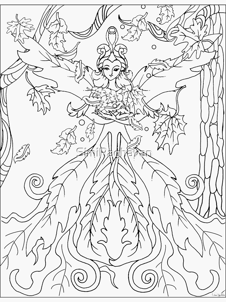 "autumn fairy, fall fairy bringing in autumn in a leafy dress-colorable ...