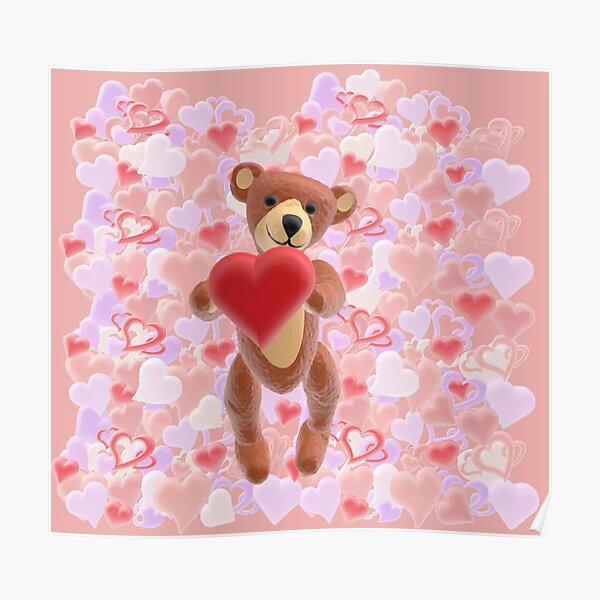 "Teddy with red heart and background - 3D" Poster for Sale by HA-Design ...