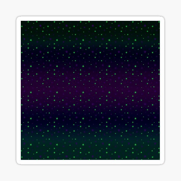 "Neon green, lilac stars on a green, purple background." Sticker for ...