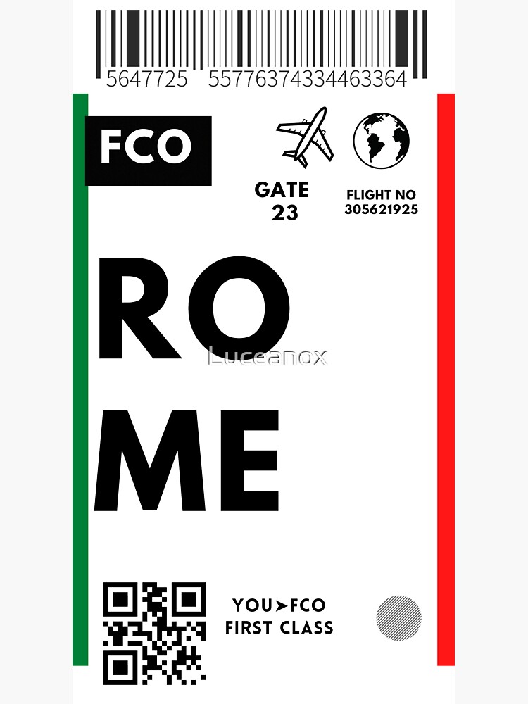 "Rome Flight Ticket Boarding Pass" Sticker for Sale by Luceanox | Redbubble
