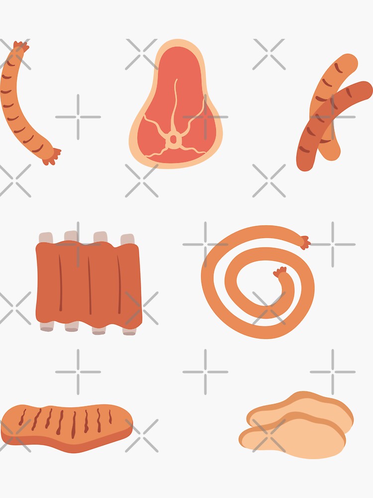 "Funny Meat BBQ Steak Chicken Ham Food Pattern Navy" Sticker for Sale ...