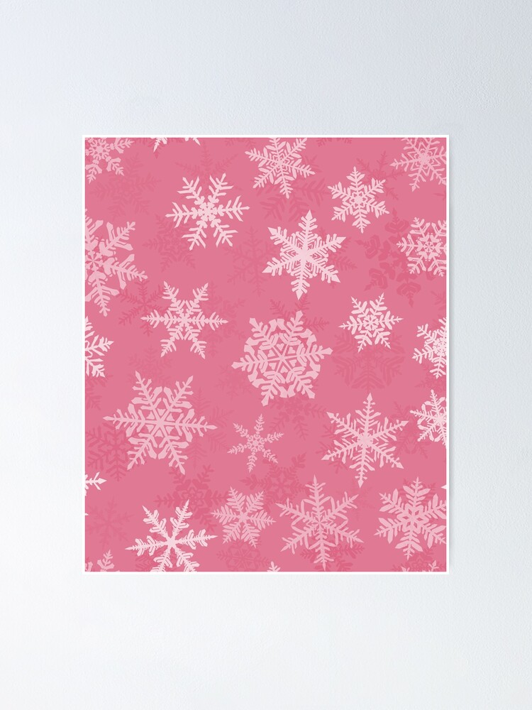 "Flakes Seamless Pattern - Pink Background with White Snow Flakes ...