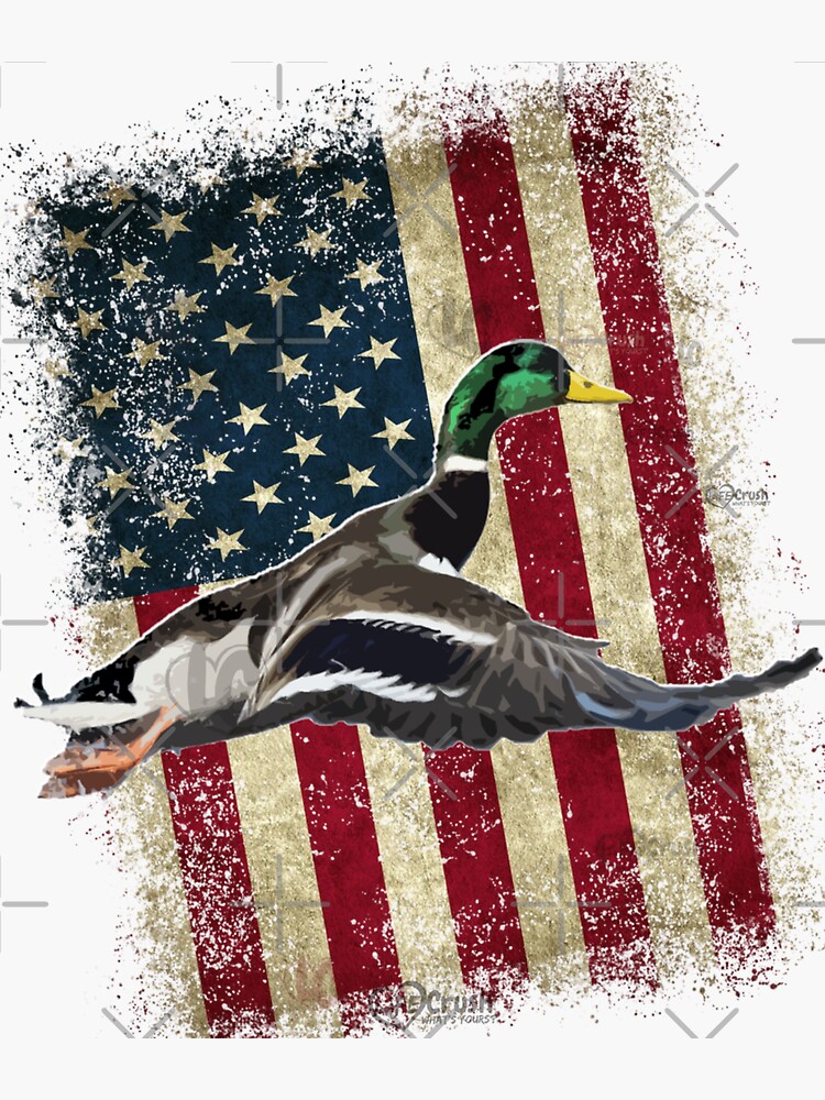 "Minimalist Patriotic Flying Mallard Design for Duck Hunters and Duck Hunting" Sticker for Sale ...