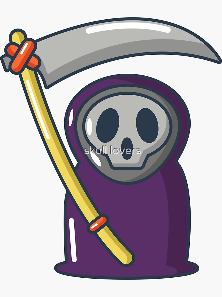 "cute skeleton carrying a scythe " Sticker for Sale by aubstore | Redbubble