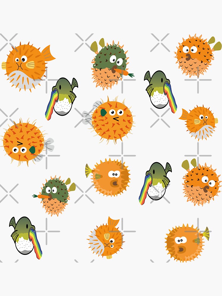 "Funny Puffer Fish Pattern" Sticker for Sale by Bozebal | Redbubble