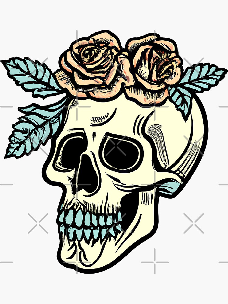 "Skull with Roses on Head" Sticker for Sale by DoctorChimp | Redbubble