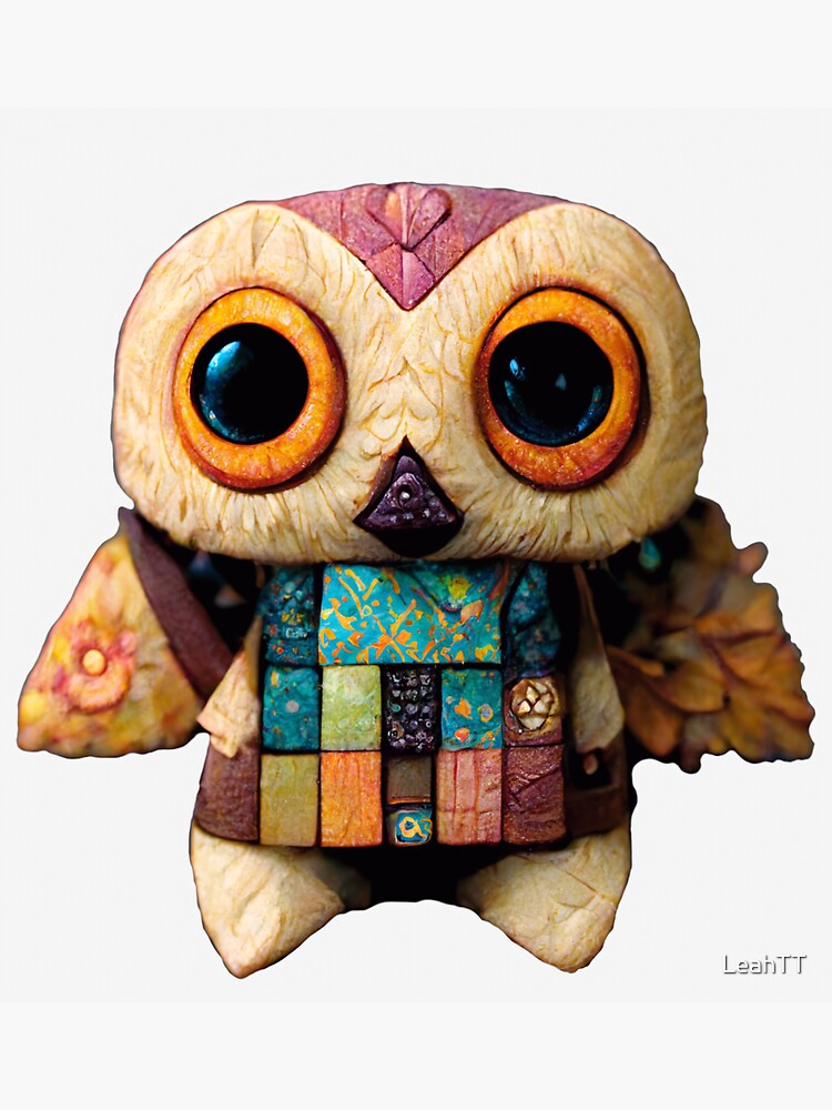 "Cute Patchwork Owl - Cream" Sticker for Sale by LeahTT | Redbubble