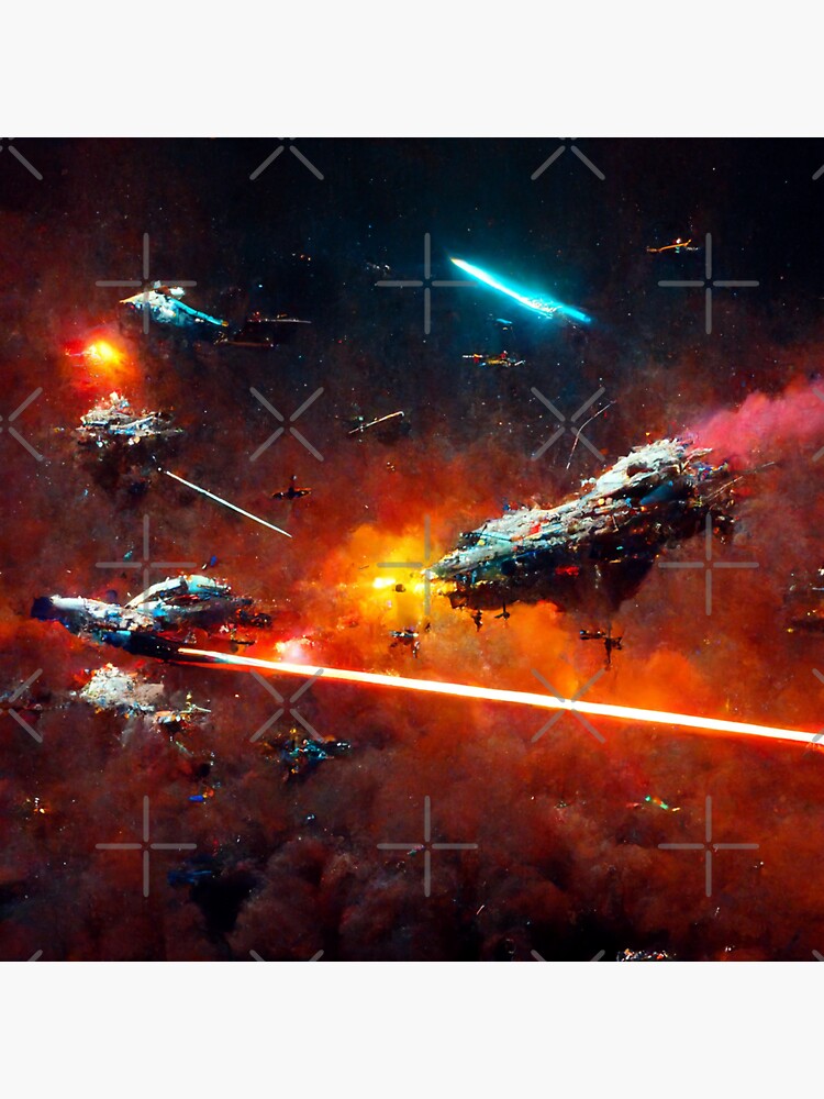 "Epic Space Battle Painting Poster (Chaotic Laser Fight)" Sticker for ...