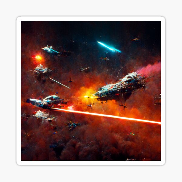 "Epic Space Battle Painting Poster (Chaotic Laser Fight)" Sticker for ...