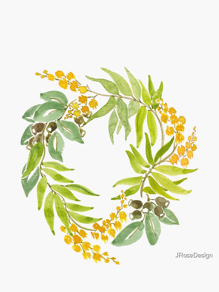 "Wattle Christmas Wreath" Sticker for Sale by JRoseDesign | Redbubble