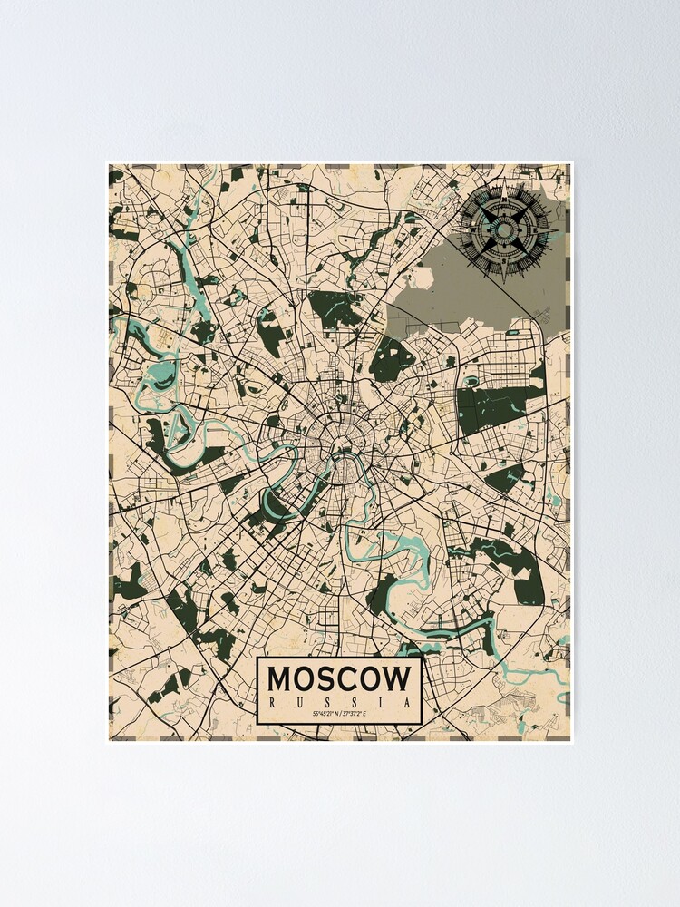 "Moscow City Map of Russia - Old Vintage" Poster for Sale by deMAP ...
