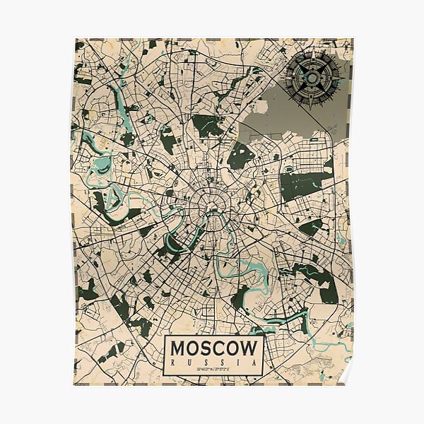 "Moscow City Map of Russia - Old Vintage" Poster for Sale by deMAP ...