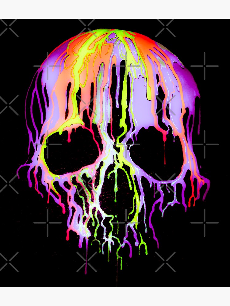 "Painted Skull #2, purple, orange, yellow on black background." Sticker ...