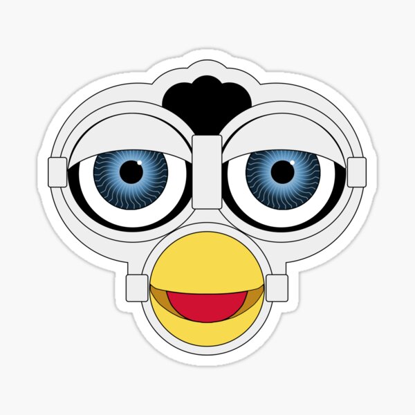 "1998 Furby faceplate white with blue eyes" Sticker for Sale by skipjaw ...