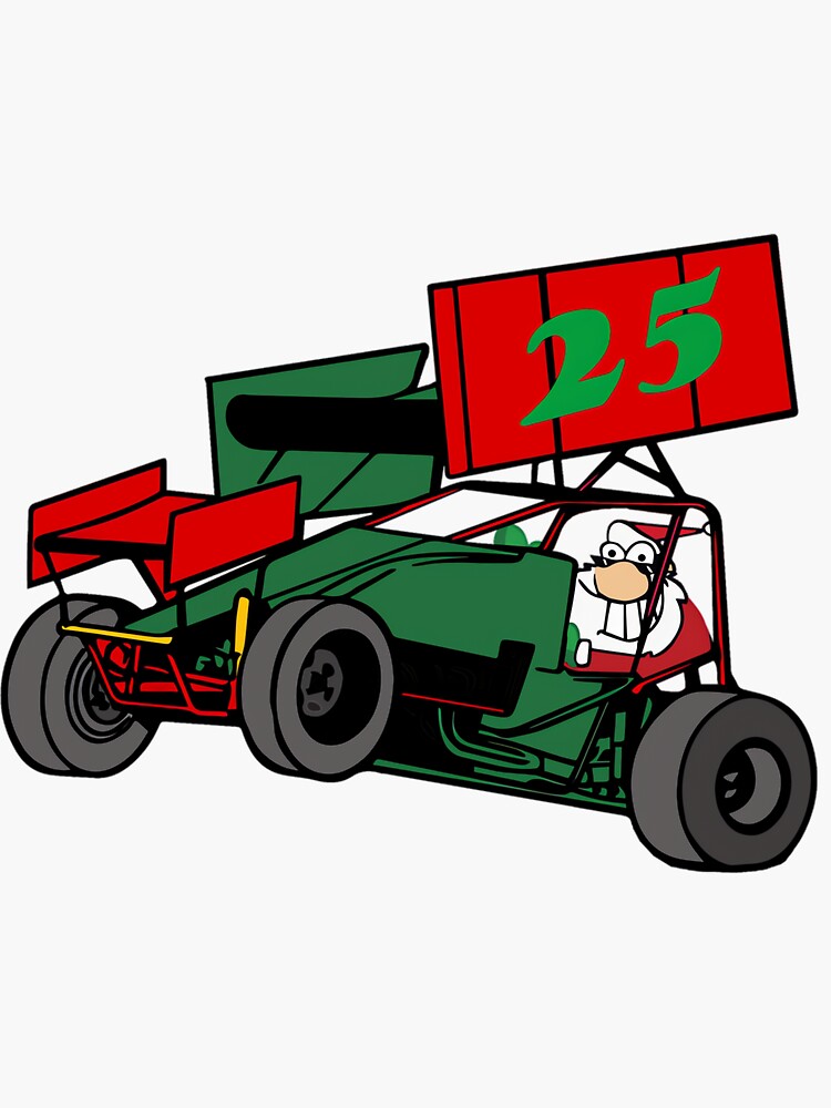"Sprint Car Lovers Santa Driving Dirt Track Racing Sprint Car " Sticker ...