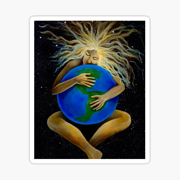"Women hugging earth " Sticker for Sale by Sorbelloart | Redbubble