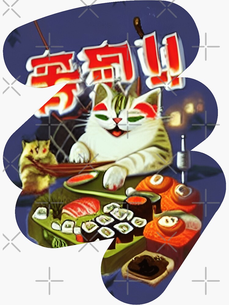 "Sushi Chef Cat-Smiley" Sticker for Sale by zheworkstudio | Redbubble