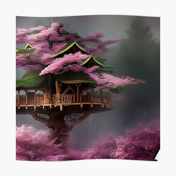 "Cherry Blossom Treehouse" Poster for Sale by Adjoga | Redbubble