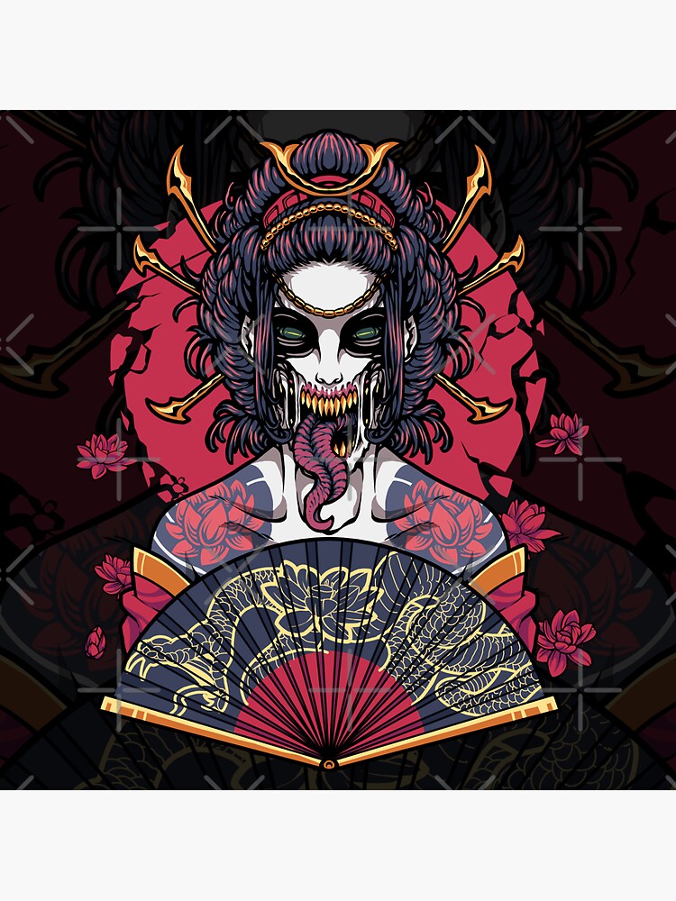"Scary Japanese Demon Geisha Mascot" Sticker for Sale by Desenio-PH ...