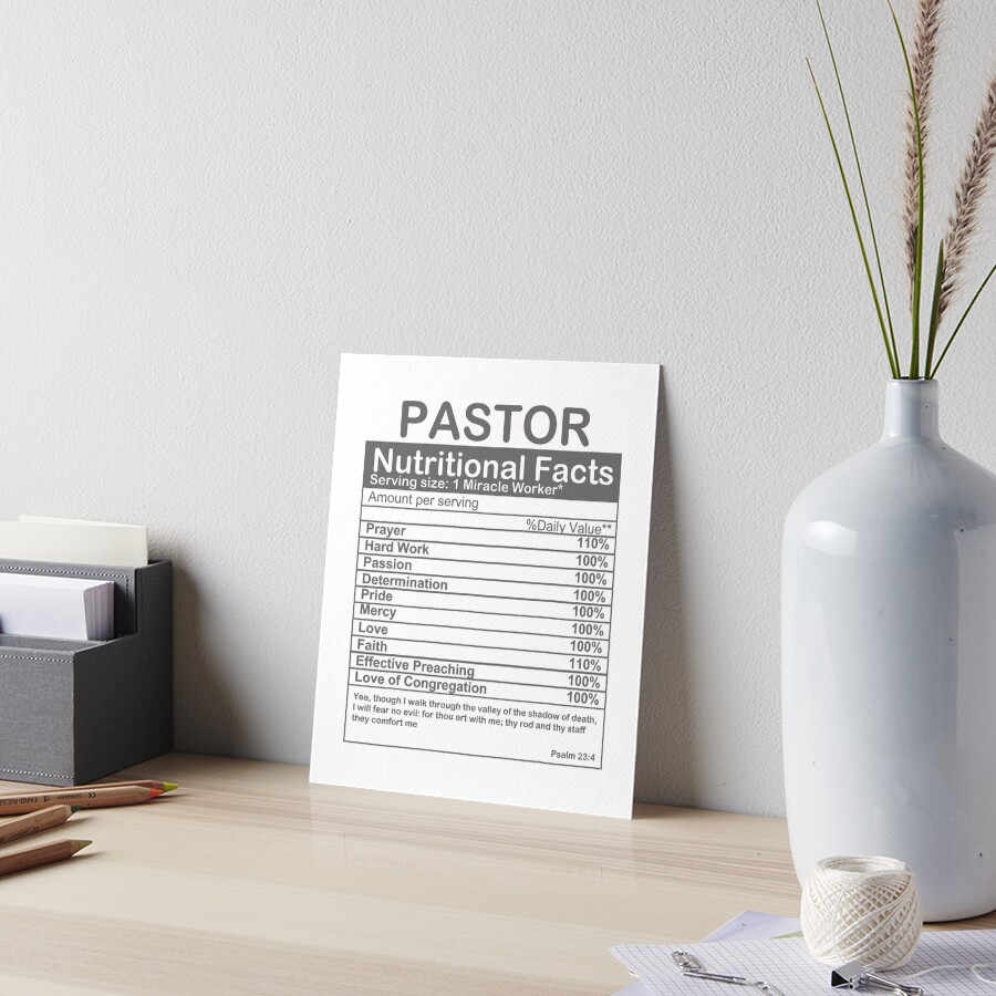 "Pastor Nutritional Facts Funny Pastor Appreciation Cool Preacher" Art ...