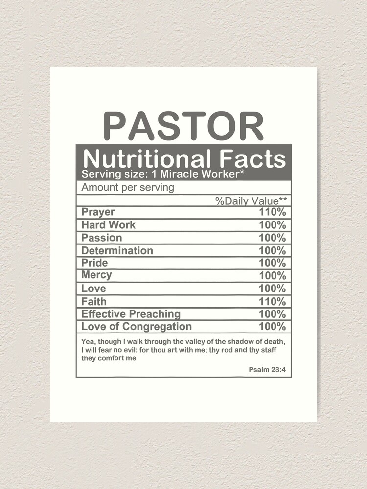"Pastor Nutritional Facts Funny Pastor Appreciation Cool Preacher" Art ...