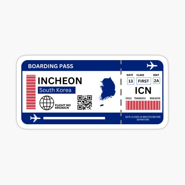 "Incheon Flight Ticket Boarding Pass Travel" Sticker for Sale by ...