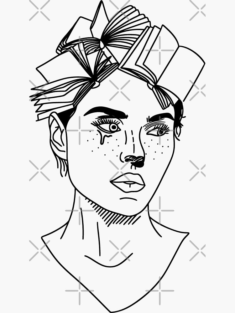 "Aesthetic Outline Books On Womans Head" Sticker for Sale by selmaal ...