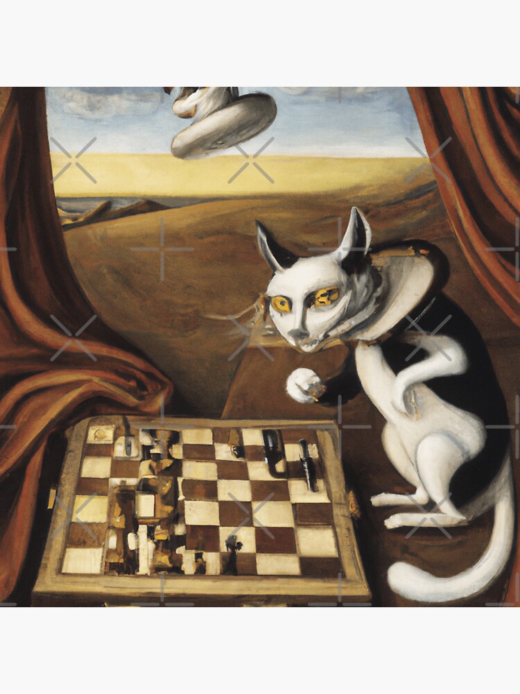 "Chess Lover Cat Plays a Chess Game Funny Surreal Digital Art" Sticker for Sale by DigitalMandy ...