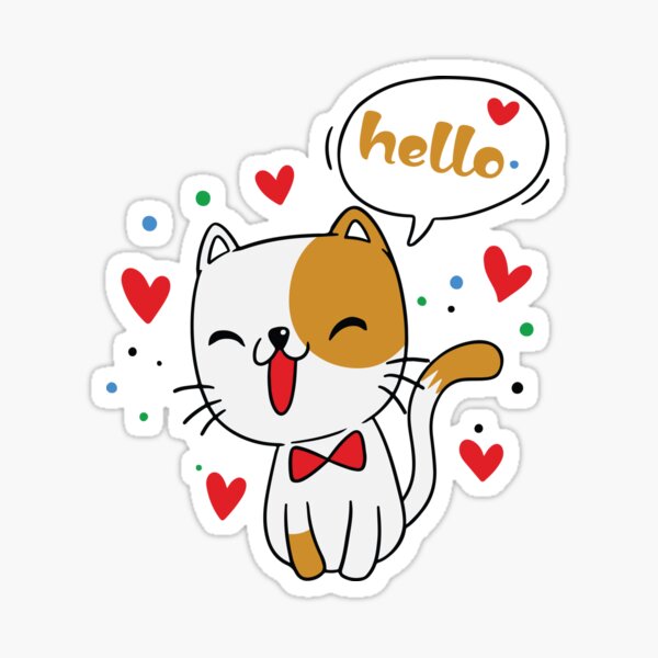 "Lovely Cat Say "Hello"" Sticker for Sale by casablanca10 | Redbubble