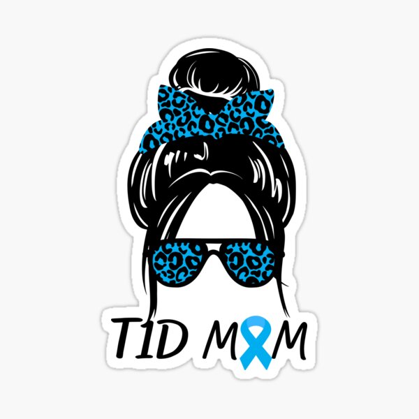 "T1D Mom Messy Bun Blue Ribbon Leopard, Type 1 Diabetes Awareness ...