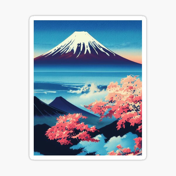 "Fuji Mountain In Japan, Beautiful Painting" Sticker for Sale by ...