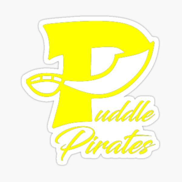 "Puddle Pirates (Cursive Yellow)" Sticker for Sale by Pegleghops ...