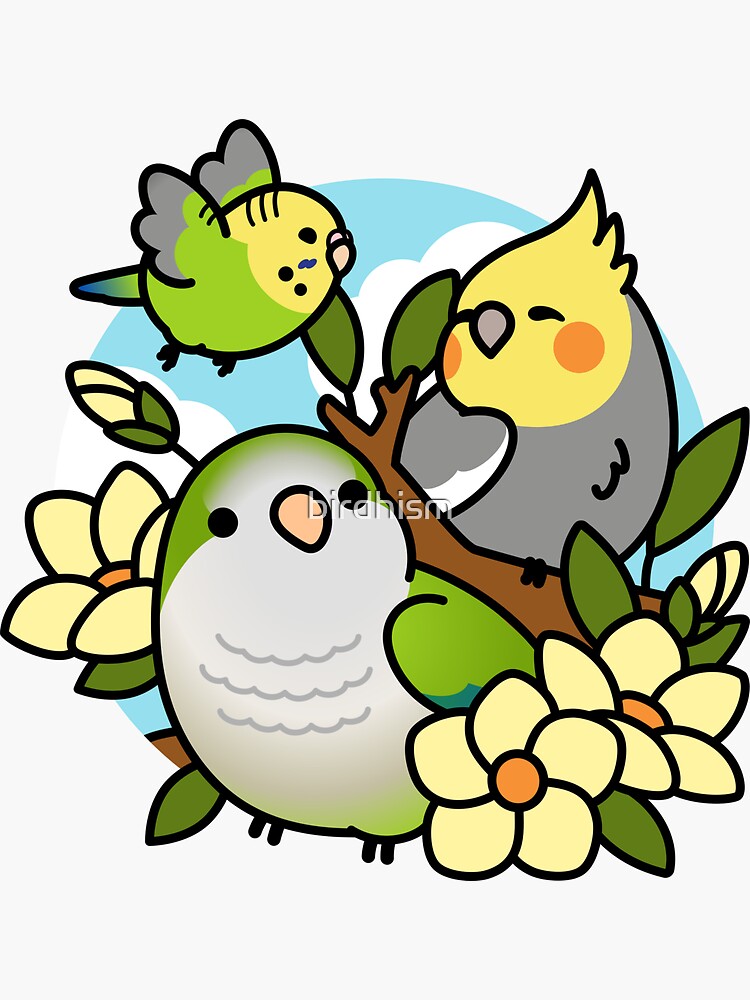 "Cockatiel, Quaker, Budgie, and Flowers" Sticker for Sale by birdhism ...