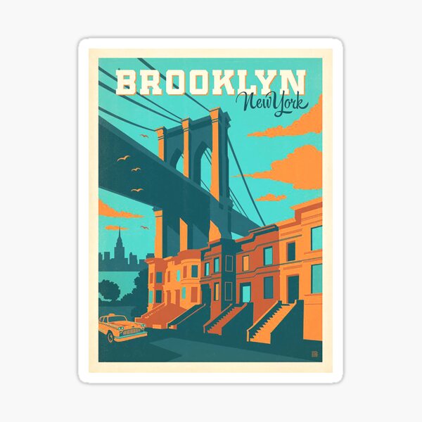 "Brooklyn travel poster" Sticker for Sale by KimberlyW-Art | Redbubble